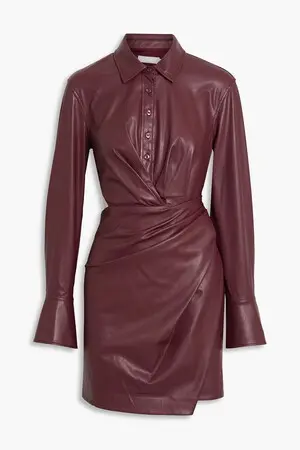 Simkhai Lo Draped Faux Leather Mini Shirt Dress Burgundy In Merlot - 55%  Off | Editorialist