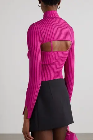 Simkhai Fleur Layered Ribbed-knit Turtleneck Top