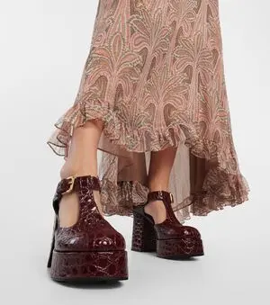 Etro Croc-effect Leather Mary Jane Pumps