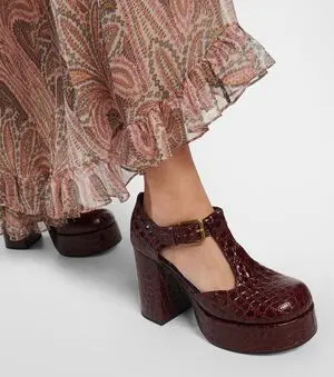 Etro Croc-effect Leather Mary Jane Pumps