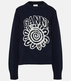 GANNI Logo Wool-blend Sweater