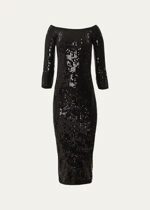 Carolina Herrera Sequined Knit Midi Dress - Black