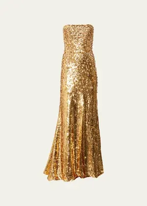 Carolina Herrera Embellished Sequin Strapless Column Gown - Gold