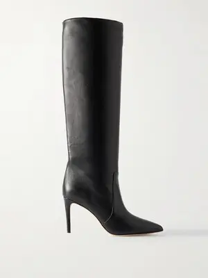 Paris Texas Stiletto Leather Knee High Boots - Black