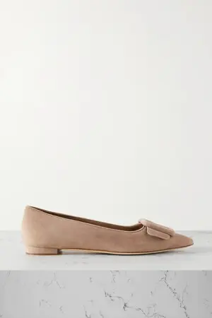 Manolo Blahnik Maysale Suede Flats - Brown