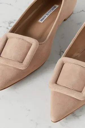 Manolo Blahnik Maysale Suede Flats - Brown
