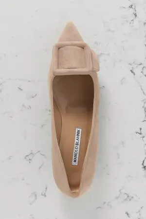 Manolo Blahnik Maysale Suede Flats - Brown