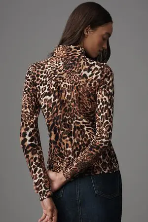 Maeve Printed Long-sleeve Turtleneck Top - Cheetah