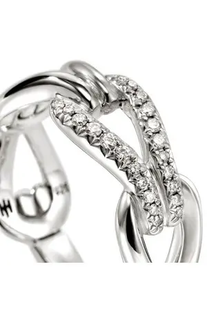 John Hardy Surf Pavé Diamond Link Ring - Silver