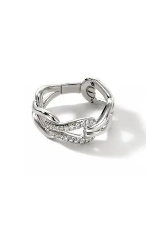 John Hardy Pavé Diamond Link Ring - Silver