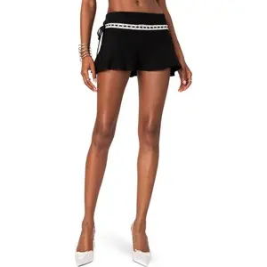 EDIKTED Khloe Lacy Ribbon Knit Mini Skirt - Black