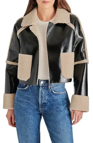 Steve Madden Salma Faux Leather & Faux Shearling Crop Jacket