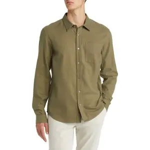 FRAME Brushed Cotton Blend Button-up Shirt Khaki Green