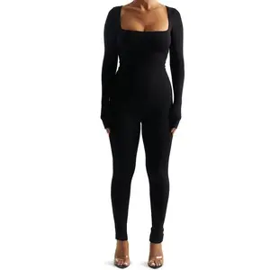 Naked Wardrobe Square Neck Fitted Jumpsuit - Black