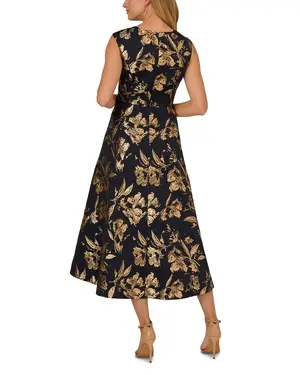 Adrianna Papell High-low Metallic Jacquard Midi Dress
