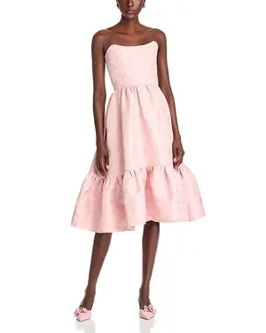 V. CHAPMAN Virginia Ruffled Hem Strapless Dress - Light Pink Windsor Brocade
