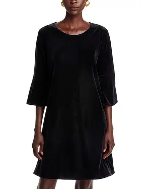 Caroline Rose Bella Velvet Bell Sleeve Dress - Black