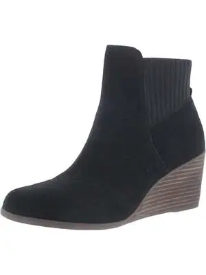 Toms Sadie Womens Suede Wedge Ankle Boots - Black