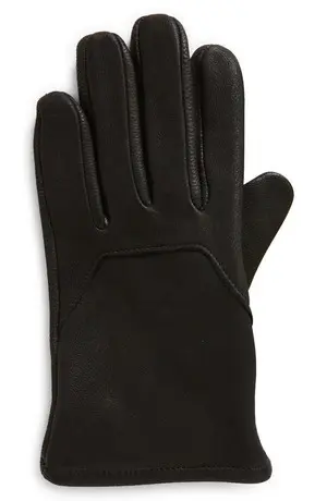 Nordstrom Leather Gloves With Faux Fur Lining - Black