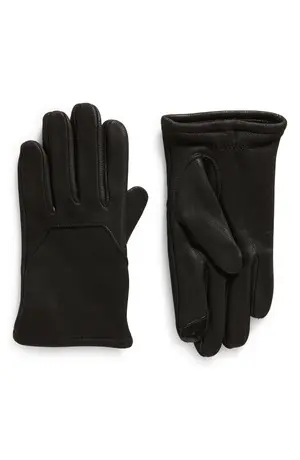 Nordstrom Leather Gloves With Faux Fur Lining - Black