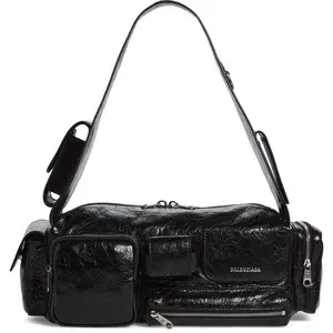 Balenciaga Small Superbusy Crinkle Leather Sling Bag - Black