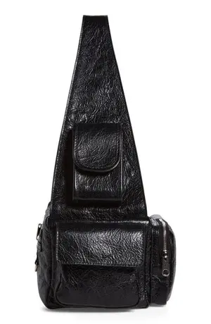 Balenciaga Small Superbusy Crinkle Leather Sling Bag - Black