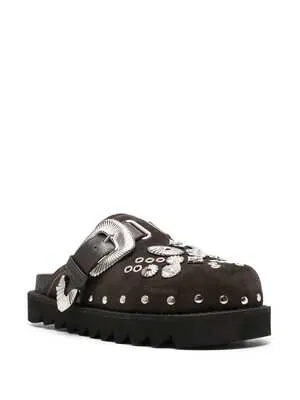 Toga Eyelet-detailing Leather Mules - Brown