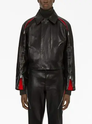 FERRAGAMO Contrasting-panels Zip-up Leather Jacket