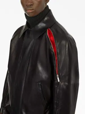 FERRAGAMO Contrasting-panels Zip-up Leather Jacket