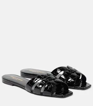 Saint Laurent Tribute Nu Pieds 05 Leather Slides - Black