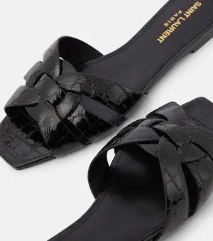 Saint Laurent Tribute Nu Pieds 05 Leather Slides - Black