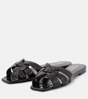 Saint Laurent Tribute Nu Pieds 05 Leather Slides - Black
