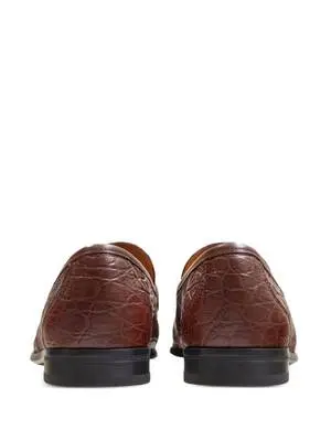 FERRAGAMO Gancini Embossed Crocodile Loafers - Brown