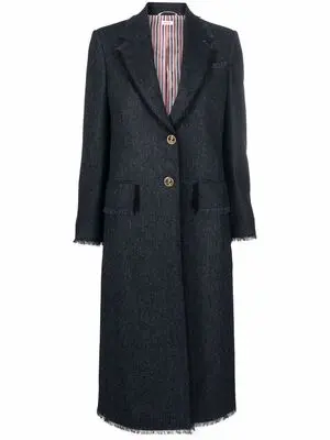 Thom Browne Tweed Single-breasted Coat - Blue