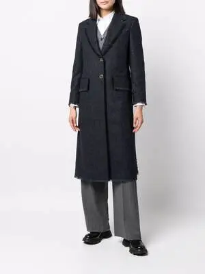 Thom Browne Tweed Single-breasted Coat - Blue