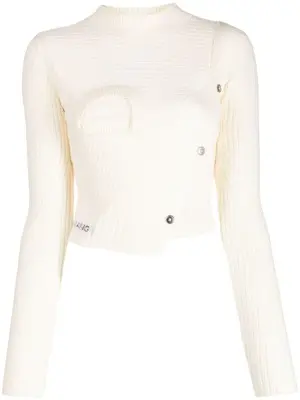 FENG CHEN WANG Asymmetric Ribbed-knit Jumper - White