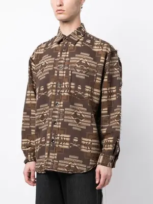 MASTERMIND WORLD Chimayo Jacquard Cotton Shirt - Brown