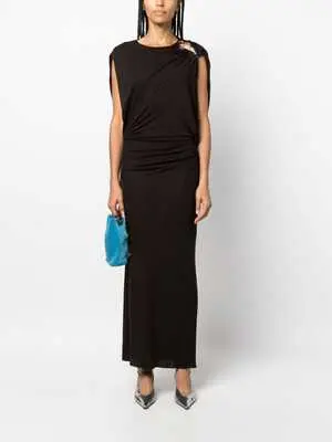 LANVIN Brooch-detail Maxi Dress