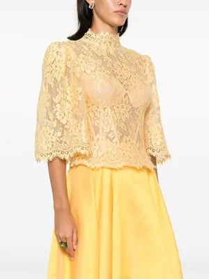 GEMY MAALOUF Floral-lace Puff-sleeve Top
