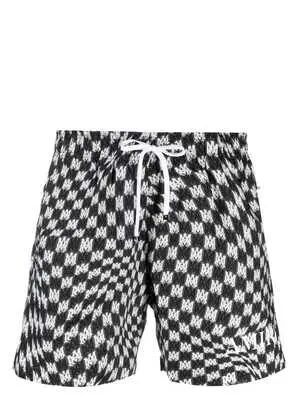 Amiri Wavy Ma-logo Drawstring-waisted Swim Shorts - Black