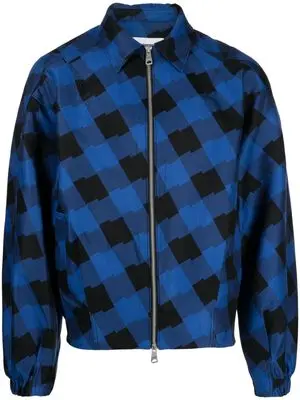 ADER ERROR Logo-patch Checked Bomber Jacket - Blue