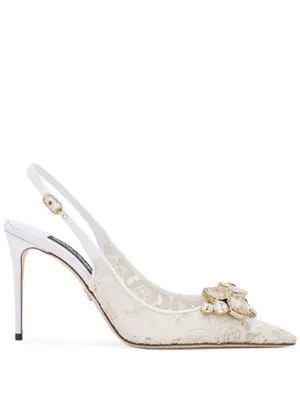 Dolce & Gabbana Crystal Lace Slingback Pumps - Neutrals