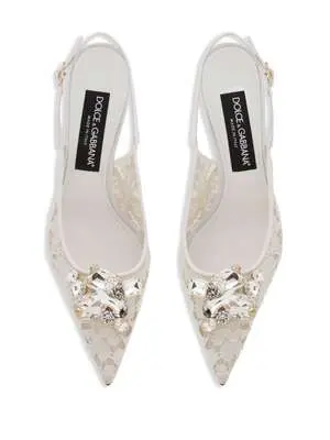 Dolce & Gabbana Crystal Lace Slingback Pumps - Neutrals