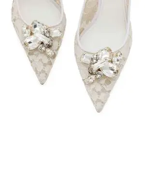 Dolce & Gabbana Crystal Lace Slingback Pumps - Neutrals