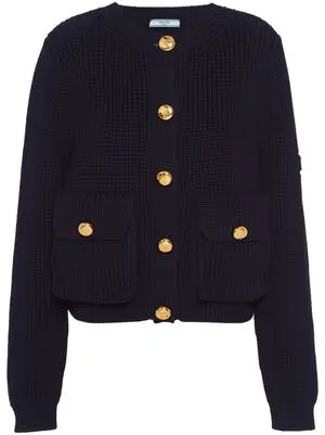 Prada Ribbed-knit Wool Cardigan - Blue