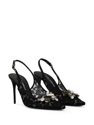 Dolce & Gabbana Crystal Lace Slingback Pumps - Black