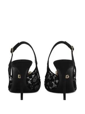 Dolce & Gabbana Crystal Lace Slingback Pumps - Black