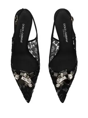 Dolce & Gabbana Crystal Lace Slingback Pumps - Black