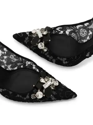 Dolce & Gabbana Crystal Lace Slingback Pumps - Black