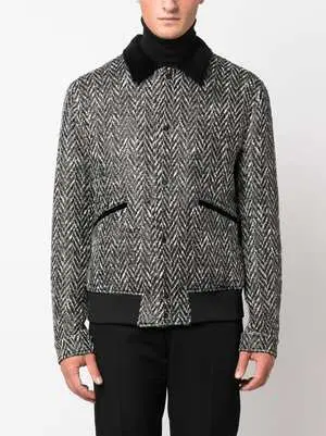 Philipp Plein Herringbone-pattern Wool Bomber Jacket
